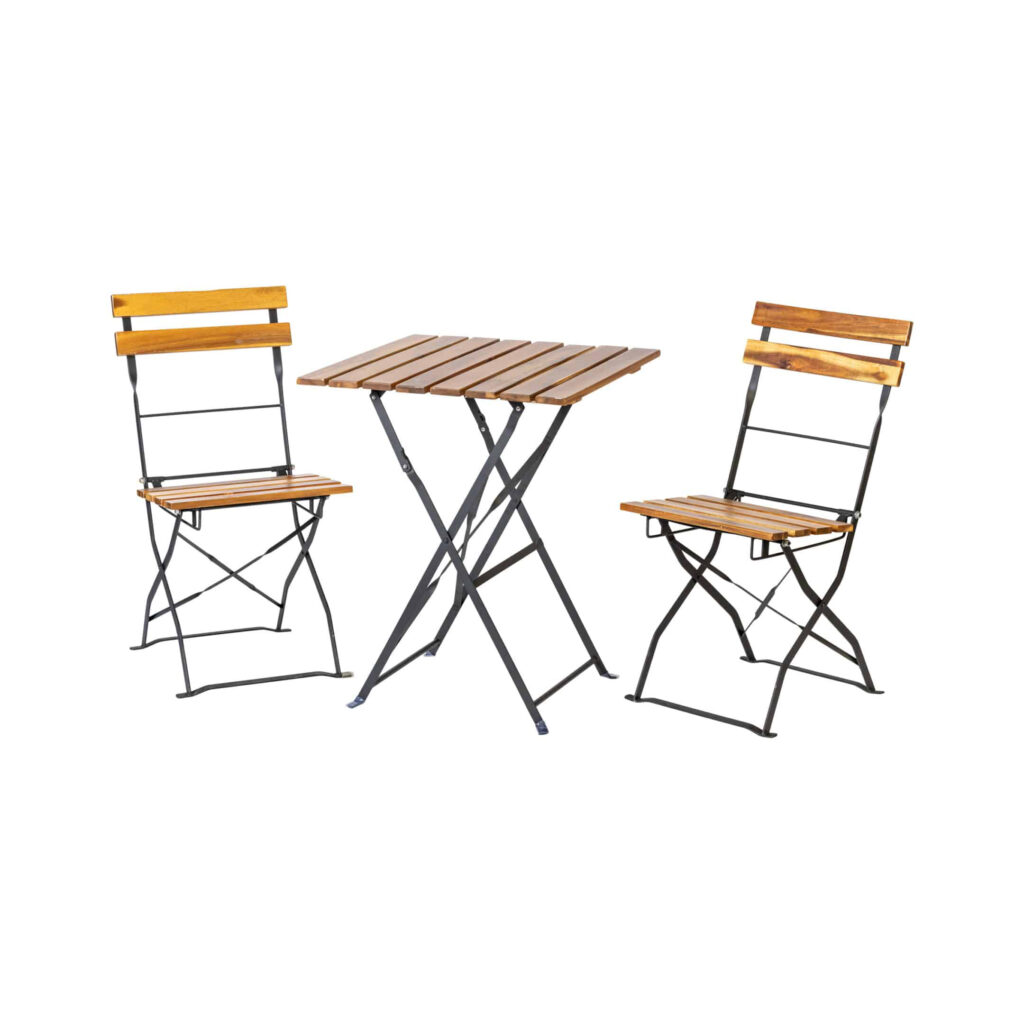 Outdoor Bistro Set - Wooden Square Table with 2 Chairs - Select Hire